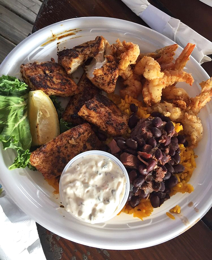 Blackened mahi with all the fixings&mdash;proof that sometimes the best things in life come on paper plates with plastic forks.