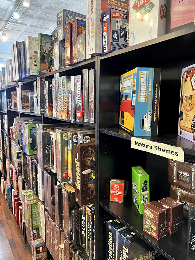 Wait, this isn't the diner! Looks like a board game shop with "Mature Themes" section—a reminder that Wellsboro offers diverse entertainment beyond its famous diner.