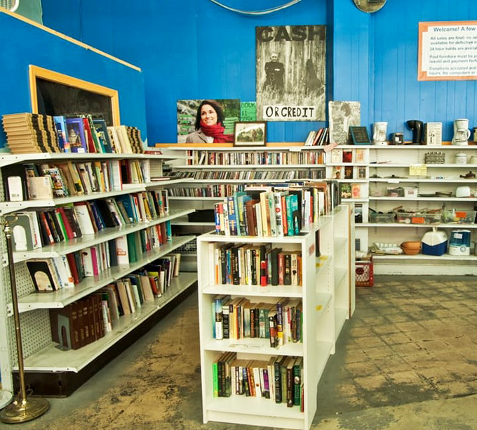 The book section offers literary journeys for pocket change, where dog-eared classics and forgotten bestsellers find new readers.