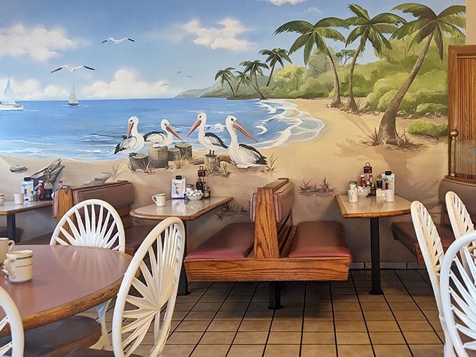 Coastal vibes with pelicans standing guard over your breakfast&mdash;nature's most judgmental birds making sure you clean your plate.