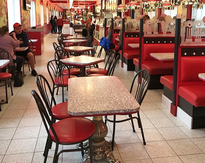 The diner section isn't just seating &ndash; it's a time portal to simpler days when ice cream parlors were social hubs and calories didn't count.