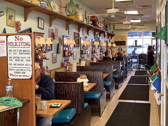 The "No Soliciting" sign speaks volumes about Maggie Mae's personality. Come for the food, stay for the unfiltered charm that's increasingly rare these days.