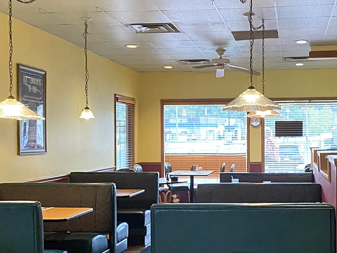 Pendant lights cast a warm glow over booths designed for lingering conversations. Some breakfast spots feed more than just your appetite.