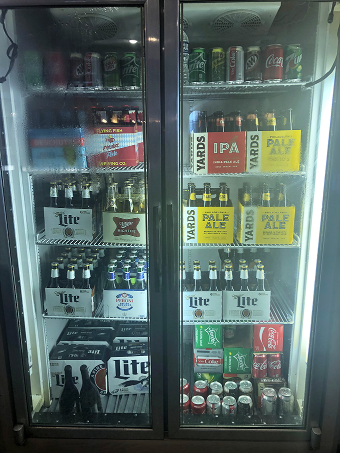 The beverage cooler &ndash; where local craft brews from Yards Brewing Company share real estate with national favorites, ensuring no thirst goes unquenched.