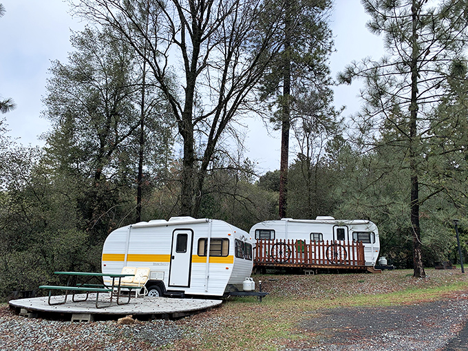 Camping near Groveland ranges from "roughing it" to "glamping"&mdash;these vintage trailers split the difference with retro charm and actual beds.