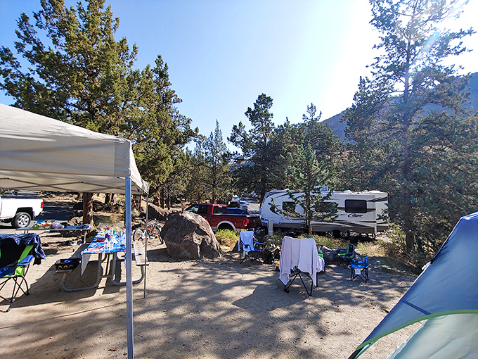 Camping here means waking up to million-dollar views every morning, with your tent or RV serving as front-row seats.