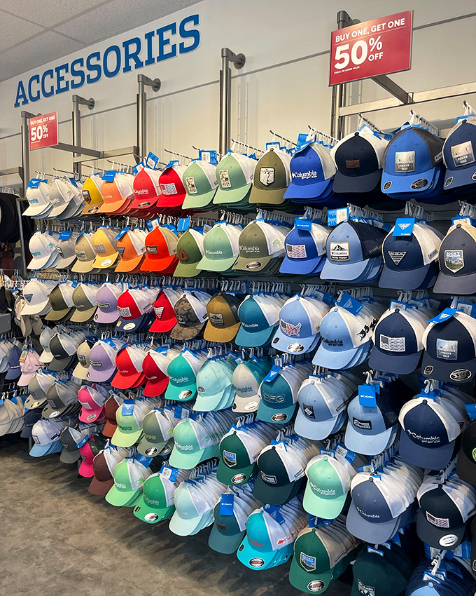 A rainbow of Columbia caps waiting to shield you from the sun. Buy one, get one 50% off means you can match every outfit.
