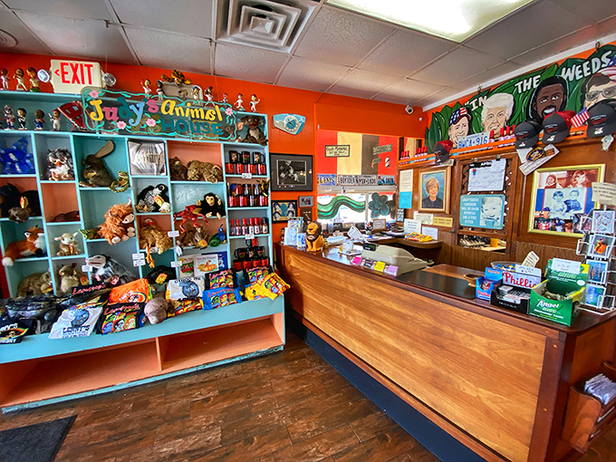 A treasure trove of memorabilia and merchandise that tells you this isn't just a restaurant, it's a community institution with souvenirs.