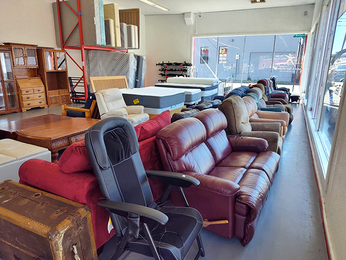 A leather couch lineup that would make any man-cave enthusiast weep with joy. Comfort meets practicality in this secondhand seating showdown.