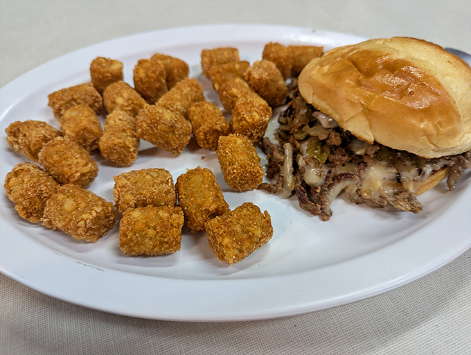 The cheesesteak and tater tots plate &ndash; when you need to fuel up for either physical labor or serious napping.