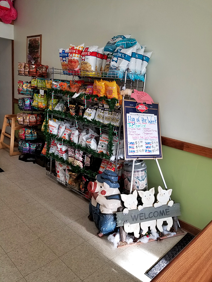 The chip selection wall &ndash; the perfect supporting cast for the star of the show. Choose wisely; your sandwich deserves a worthy sidekick.