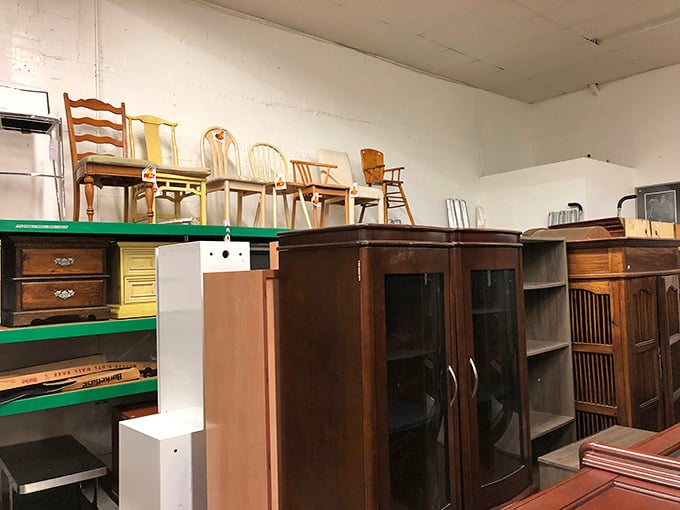 Wooden furniture with good bones and better stories. Those chairs perched above have seen more family dinners than your favorite sitcom.