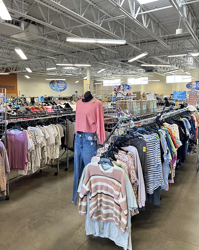 Fashion forward without the sticker shock &ndash; racks of carefully organized clothing offer style options for every Wisconsin season.