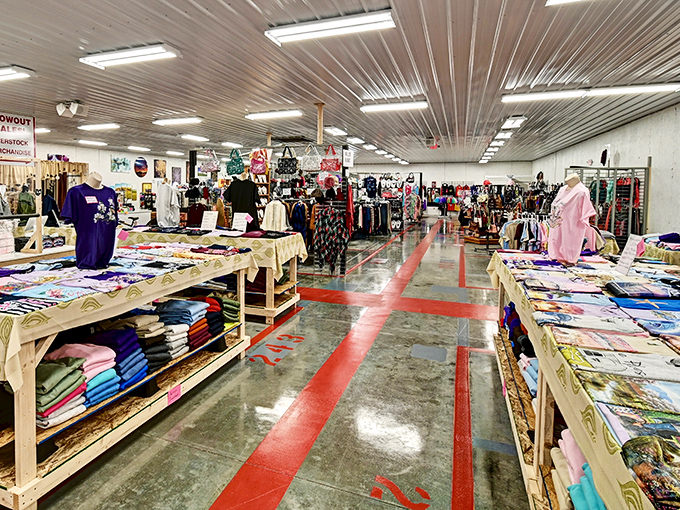 The clothing section: where "I'm just browsing" turns into "I need a bigger closet" faster than you can say "bargain."