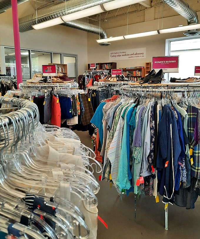 Clear signage and thoughtful organization transform what could be chaos into a boutique experience where finding your size isn't a treasure hunt.