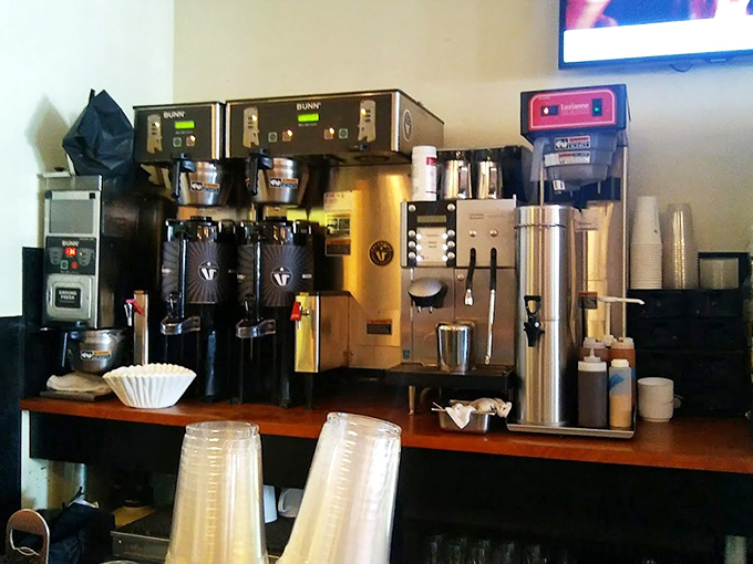 The coffee station: where morning magic happens. These machines don't just brew coffee&mdash;they manufacture motivation for the day ahead.