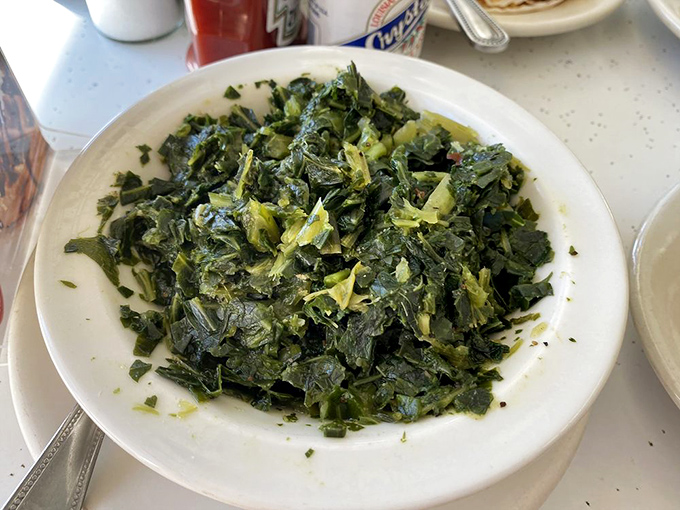 These collard greens aren't just a side dish &ndash; they're a Southern tradition that found a happy home in San Francisco, tender and perfectly seasoned.