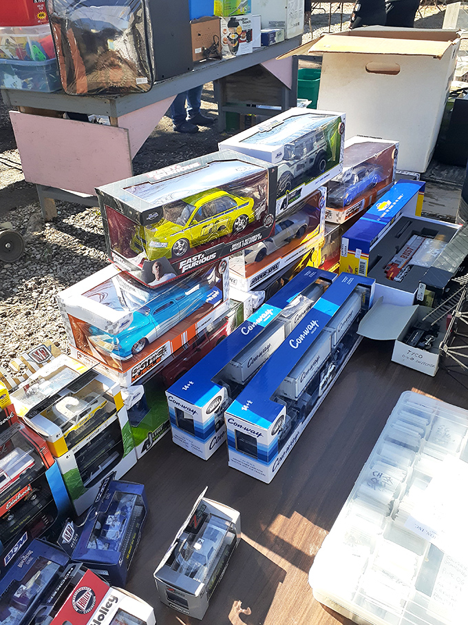 Toy car collector heaven! Die-cast dreams lined up in pristine packaging &ndash; nostalgia by the boxful for grown-ups who never quite grew up.