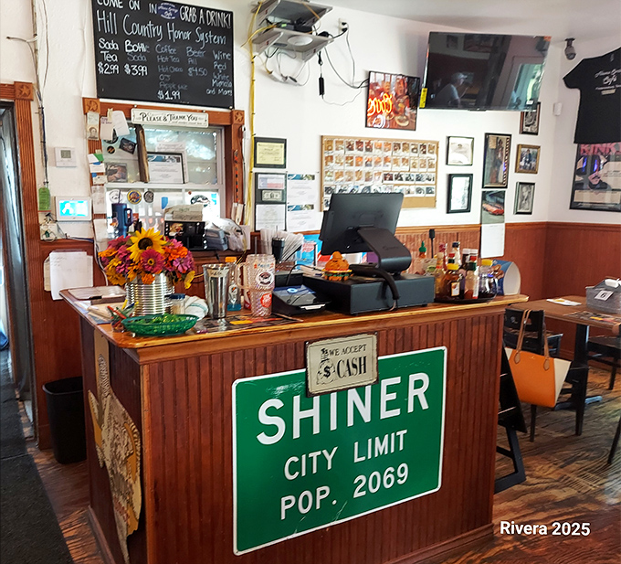 The heart of operations, where Shiner pride and wildflowers meet cash registers. This isn't just a counter; it's the gateway to gastronomic bliss.