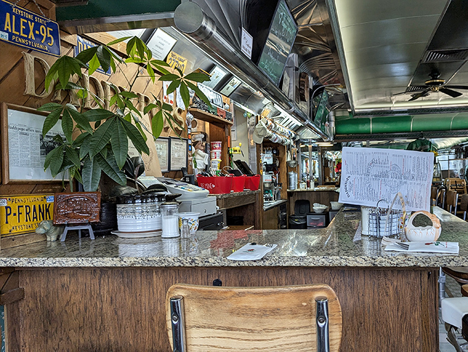 The counter awaits, where coffee cups never empty and conversations flow like syrup.