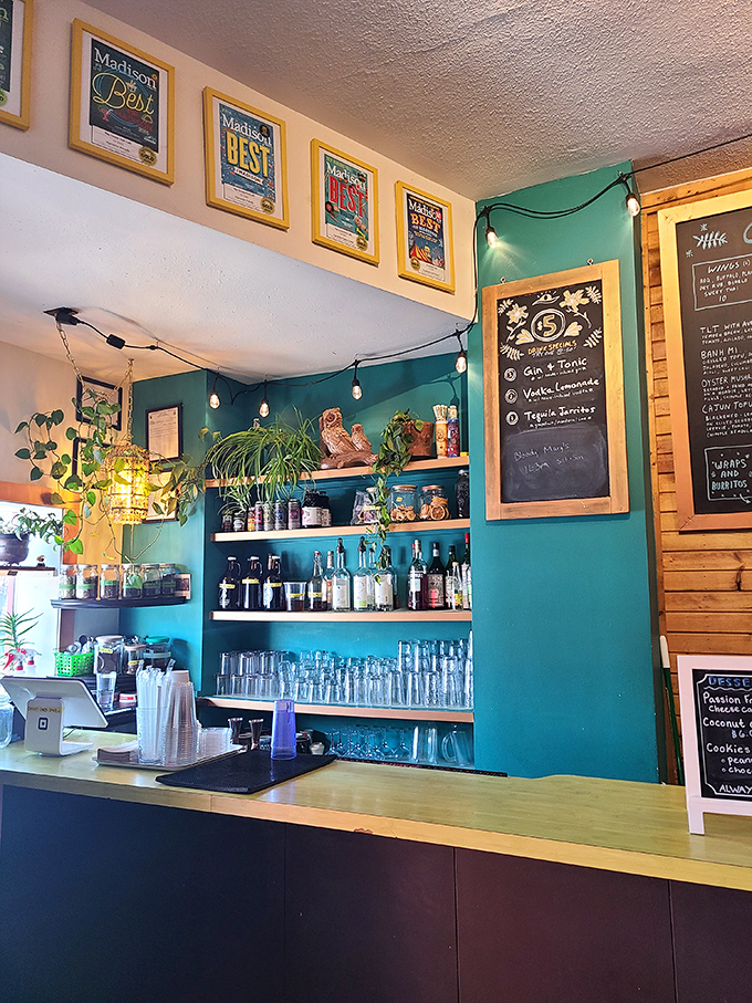 The bar area's turquoise backdrop showcases "Madison's Best" awards like family photos&mdash;proud evidence of a restaurant that's earned its loyal following.