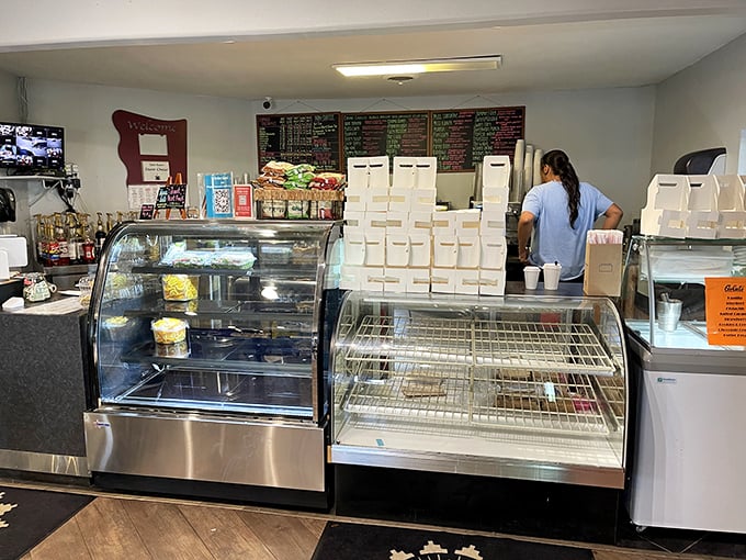Behind the counter, where frybread dreams come true and coffee flows like the Colorado River.