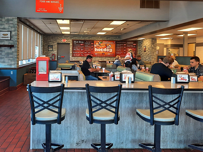 Where the magic happens—the counter where hot dog dreams come true and friendly service turns first-timers into regulars.