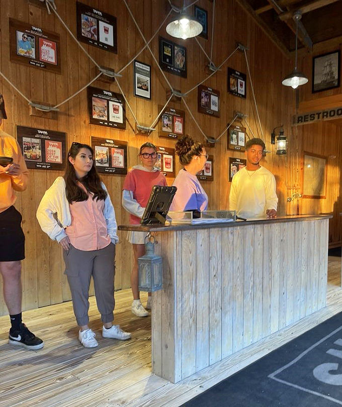 The host stand says everything about Salt Shack's priorities: unpretentious, functional, and ready to guide you to your next great meal.