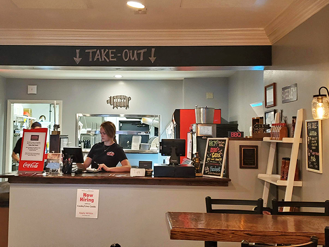 The take-out counter&mdash;where BBQ dreams begin their journey to your home. A portal to smoky happiness that starts with a simple order. 