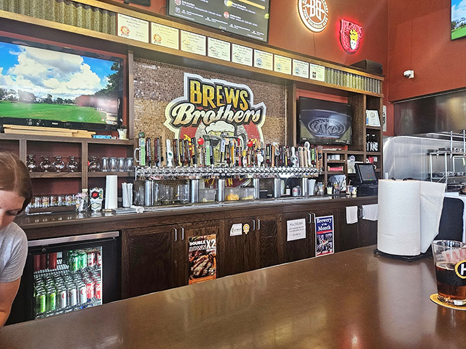 The bar &ndash; where dozens of tap handles stand like soldiers ready to serve, backed by that magnificent mosaic logo that hypnotizes you into ordering "just one more."
