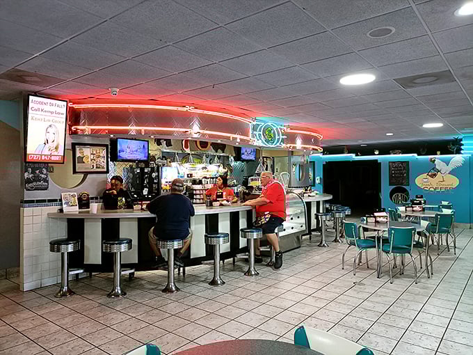 The counter seats offer front-row tickets to the breakfast show, where short-order magic happens before your very eyes.