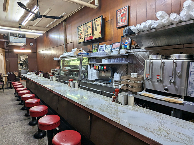 The classic diner counter&mdash;where strangers become neighbors and calories don't count. Those red stools have supported generations of satisfied customers. 