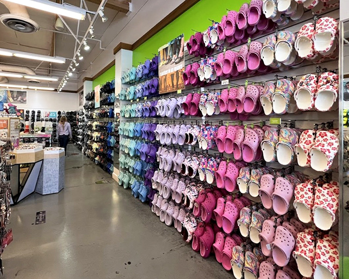 The Crocs store presents a wall of comfortable controversy&mdash;footwear that divides families but unites those who prioritize comfort over conventional beauty.