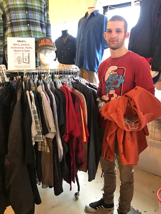 A happy customer scores his perfect find. That moment when you discover exactly what you didn't know you needed&mdash;pure thrift magic.