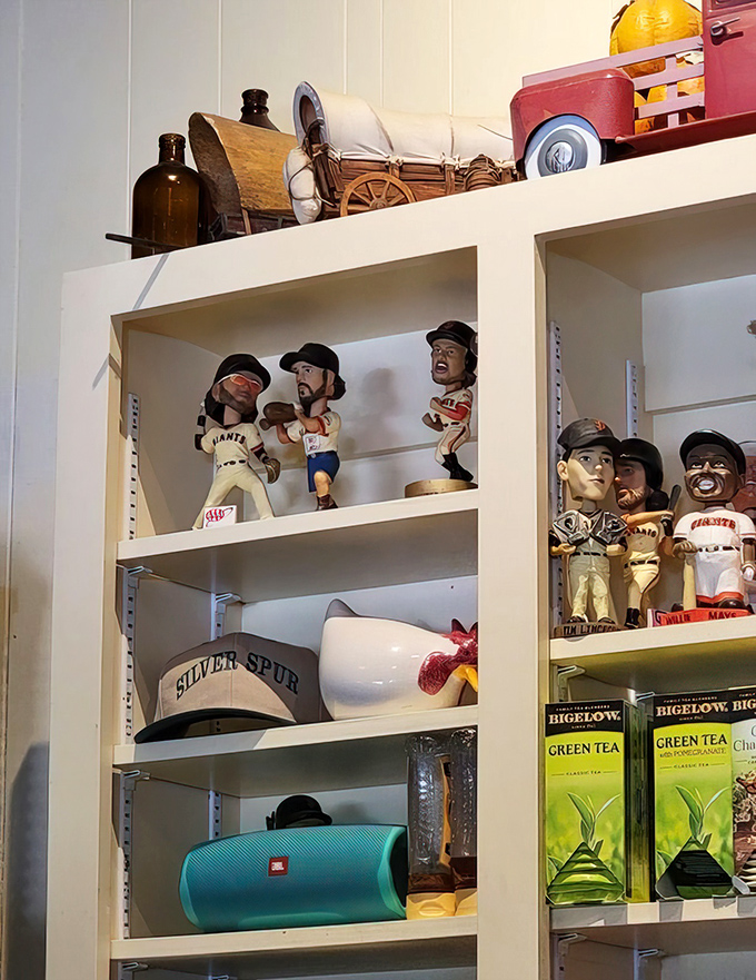 The bobblehead collection and western memorabilia aren't just decorations; they're conversation starters for when your mouth isn't full.
