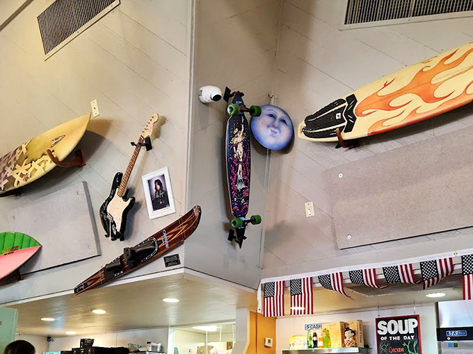 Surfboards and guitars on the wall&mdash;because great breakfast joints need personality like pancakes need syrup.