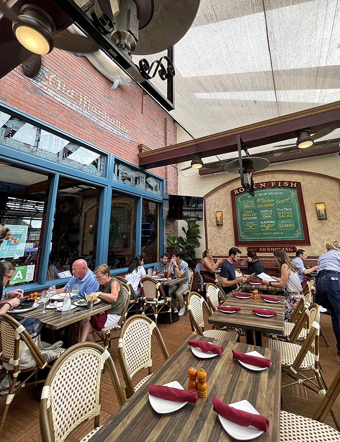 The outdoor seating area offers a front-row seat to Manhattan Beach life. People-watching is the complimentary appetizer here.