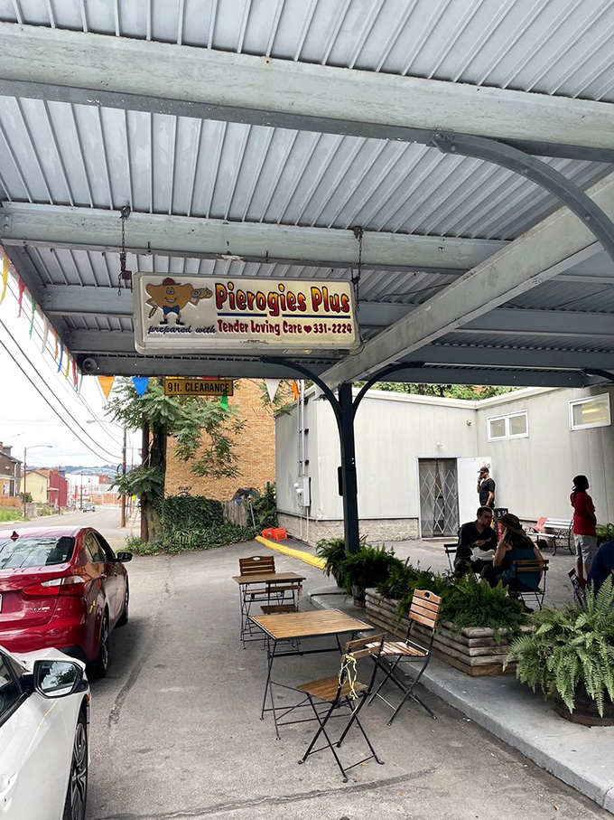 Fellow food pilgrims gathering under the canopy, united by their shared love of authentic comfort.