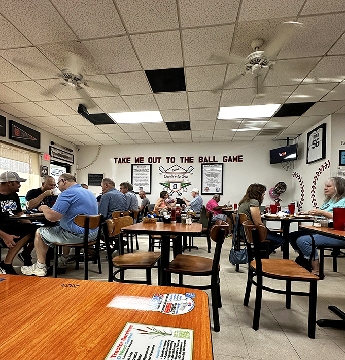 The baseball-themed dining area shows Charlie's isn't just about food&mdash;it's where community happens. Take me out to the ball game, indeed.