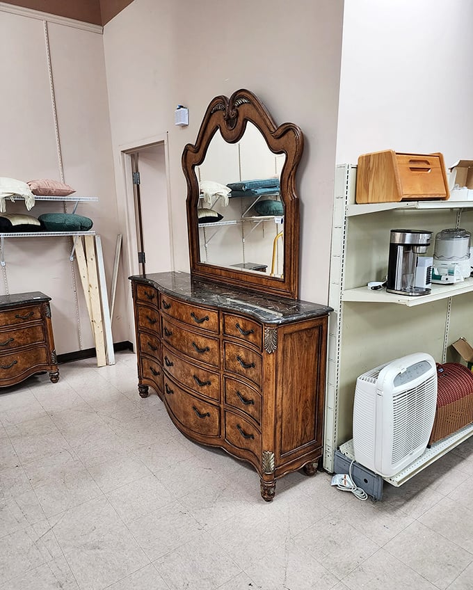 This isn't just a dresser; it's heirloom-quality craftsmanship with a mirror that's seen decades of outfit checks and morning routines.