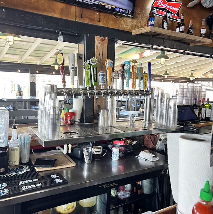Behind the bar, liquid possibilities await to complement your seafood adventure perfectly.