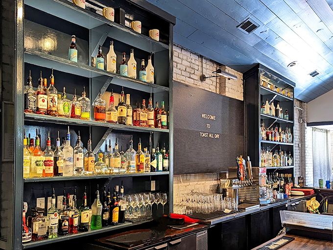 The bar shelves glow like a library of liquid happiness, each bottle promising its own unique story and potential morning-after plot twist.