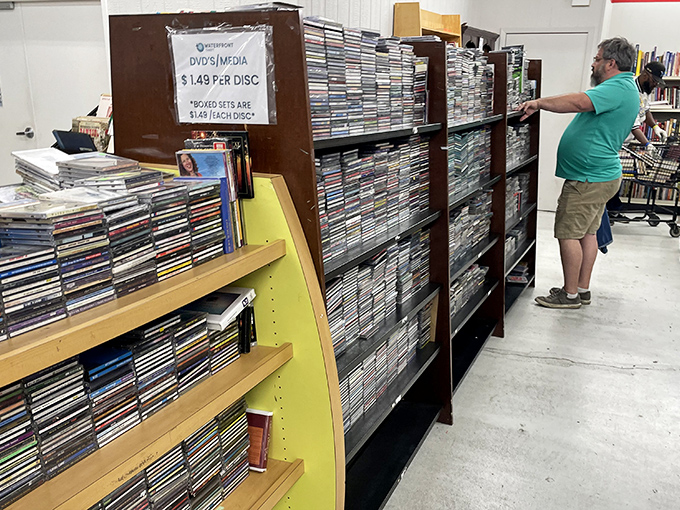 The DVD section&mdash;a physical Netflix from the days when "streaming" meant something was wrong with your plumbing.