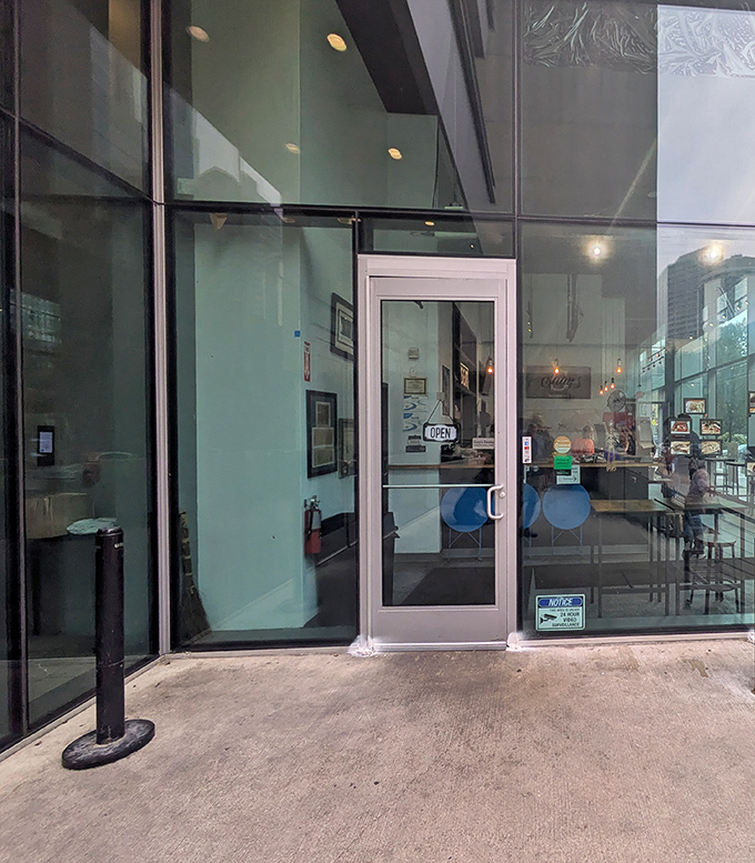 The entrance beckons like a portal to flavor country &ndash; clean lines and glass doors promising a cheesesteak experience unlike any other in Philly.