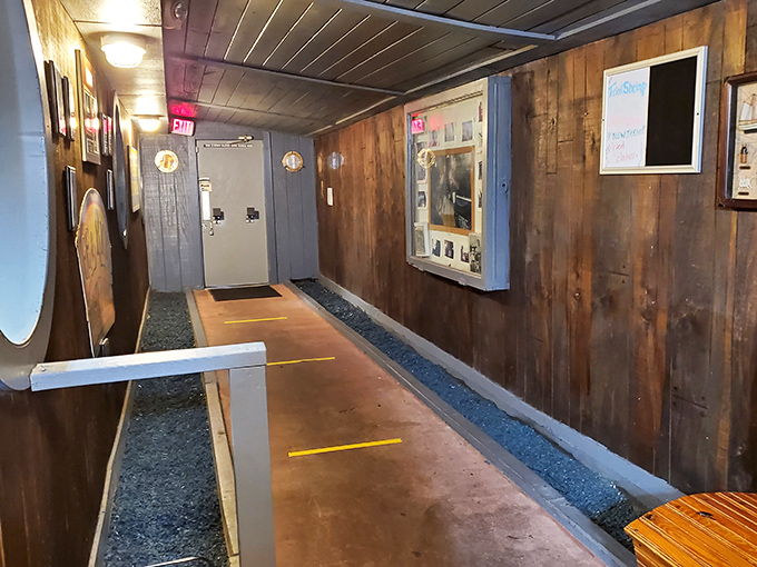 This wood-paneled hallway isn't winning design awards, but it's seen decades of satisfied diners heading home with full bellies and seafood memories.