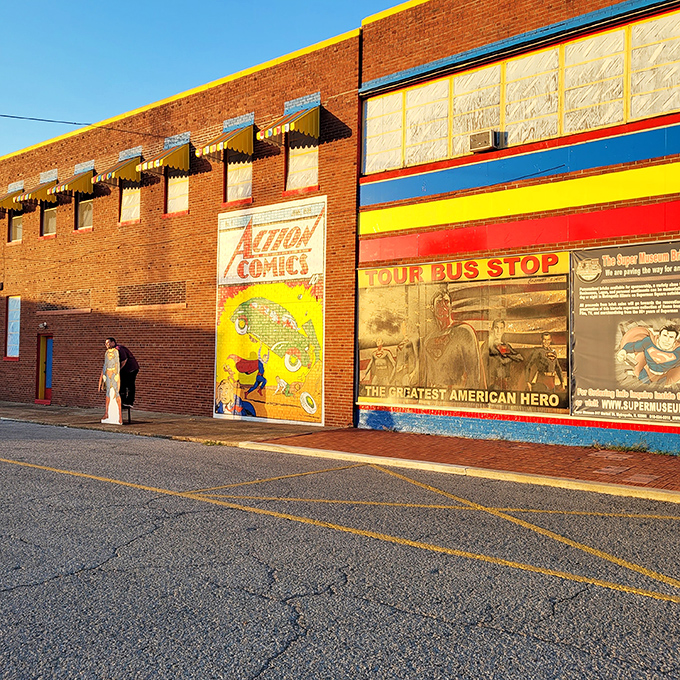 The museum's exterior walls serve as comic panels come to life, transforming downtown Metropolis into pages from Action Comics.