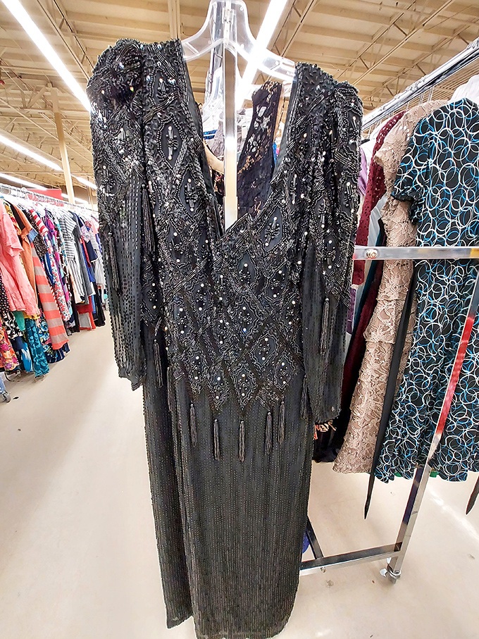 This beaded black evening gown is ready for its second red carpet moment&mdash;or perhaps just to make you feel fabulous while watching award shows from your couch.