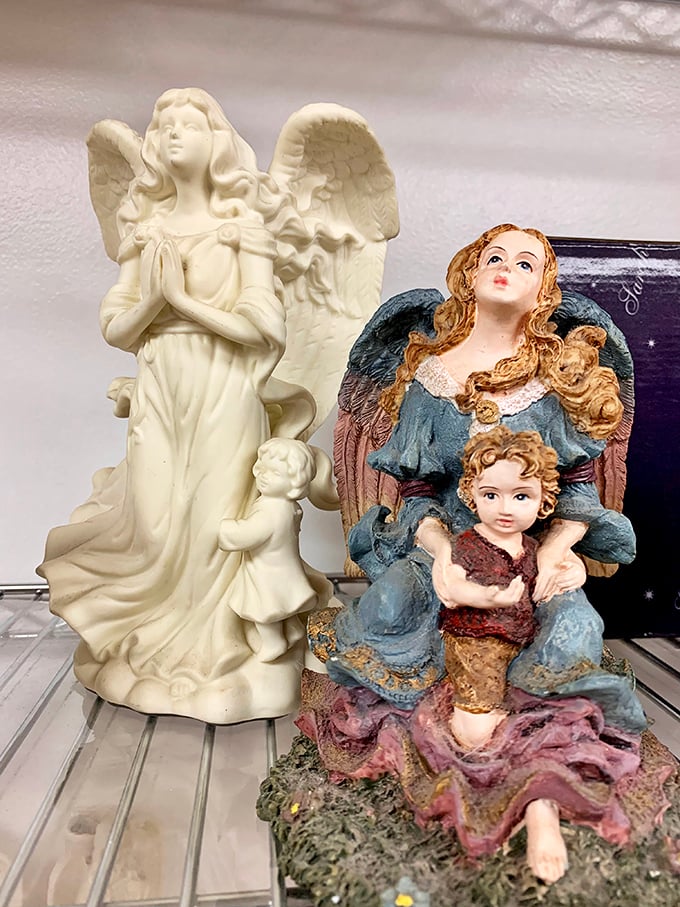 Angel figurines standing guard over the collectibles section, silently judging your decision not to buy them for your mother-in-law.