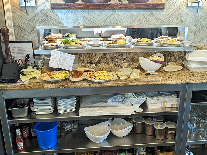 Where breakfast magic happens&mdash;the pass where plates transform from ingredients to Instagram-worthy creations.