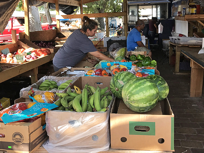 Fresh produce that actually looks fresh, including watermelons bigger than most carry-on luggage these days.